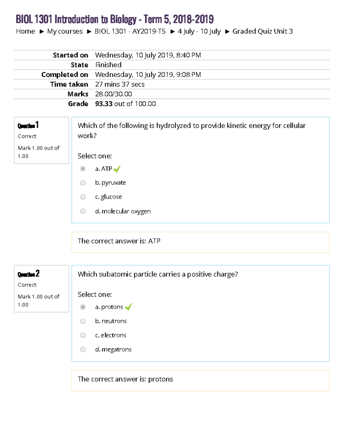 Final Exam - Exam - Home My courses BIOL 1301 - AY2019-T5 4 July - 10 July Graded Quiz Unit 3 ...