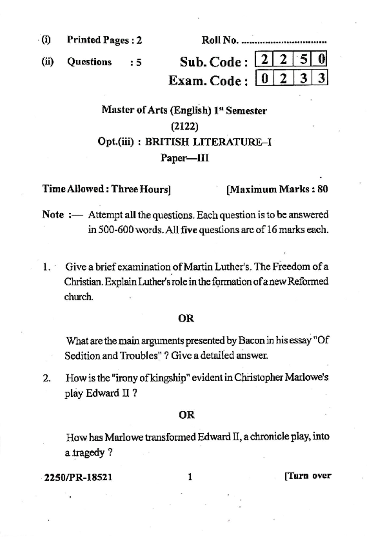 BL1 PYQ 2 - previous year question papers - (i) Printed Pages : 2 Roll ...