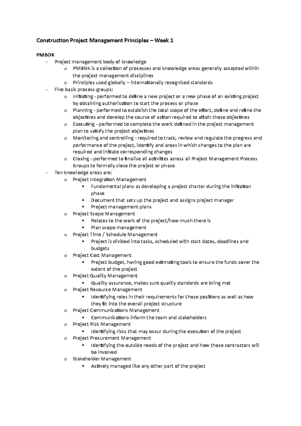Construction Project Management Principles - Week 1 - These factors ...