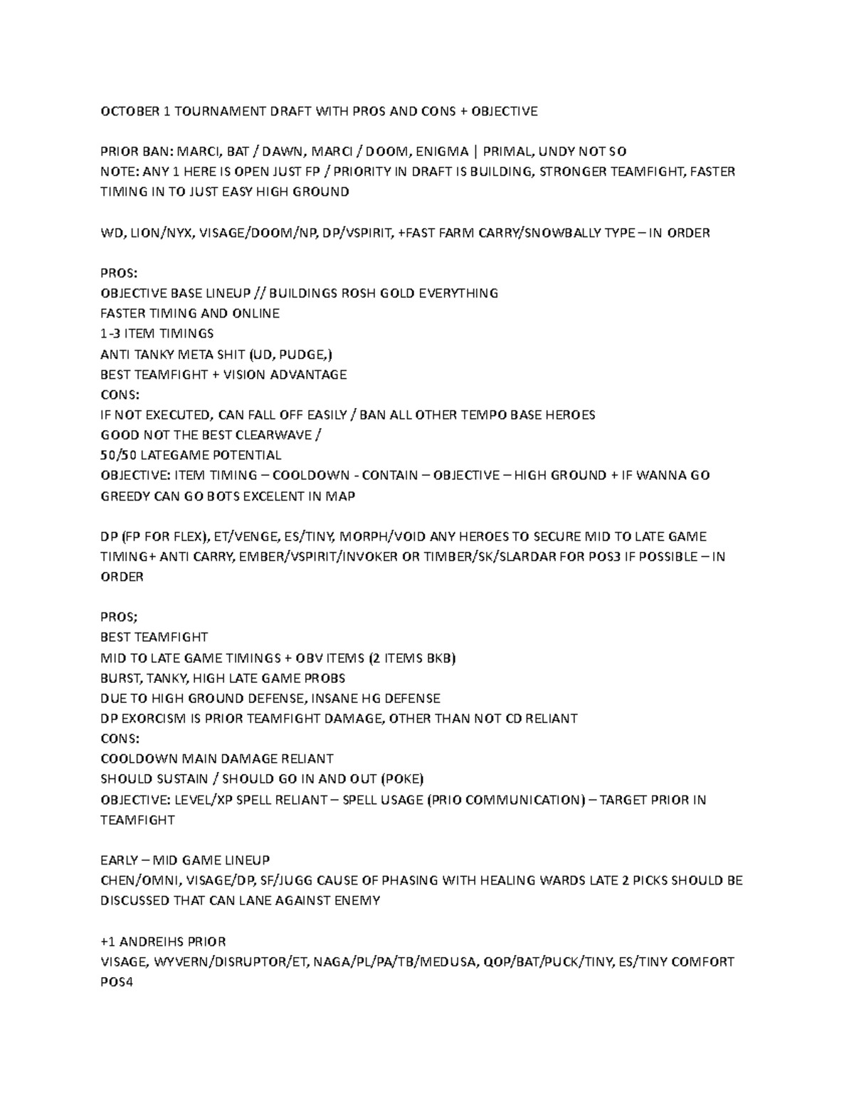 Strats - IT STRAT - OCTOBER 1 TOURNAMENT DRAFT WITH PROS AND CONS ...