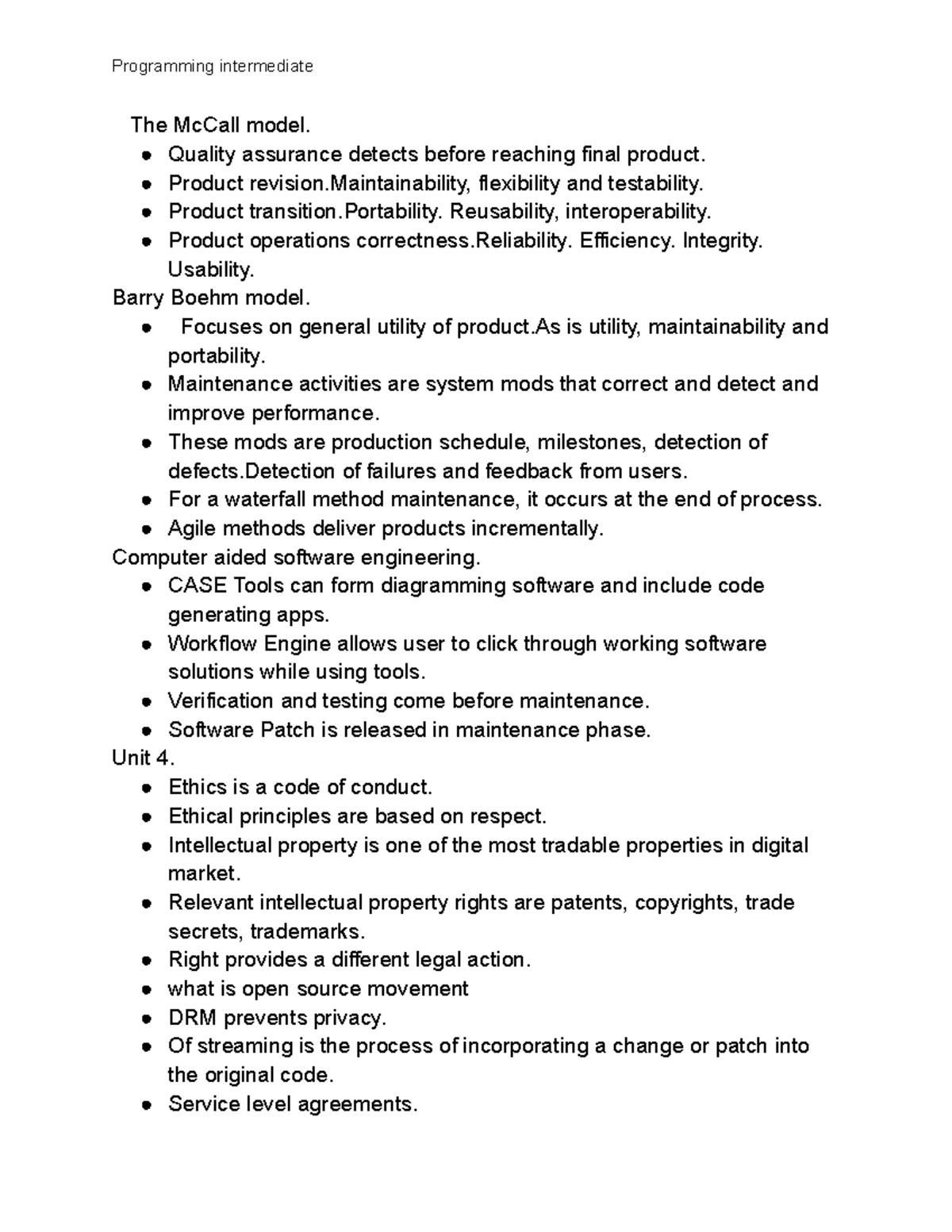 College notes 5 - Programming intermediate The McCall model. Quality ...