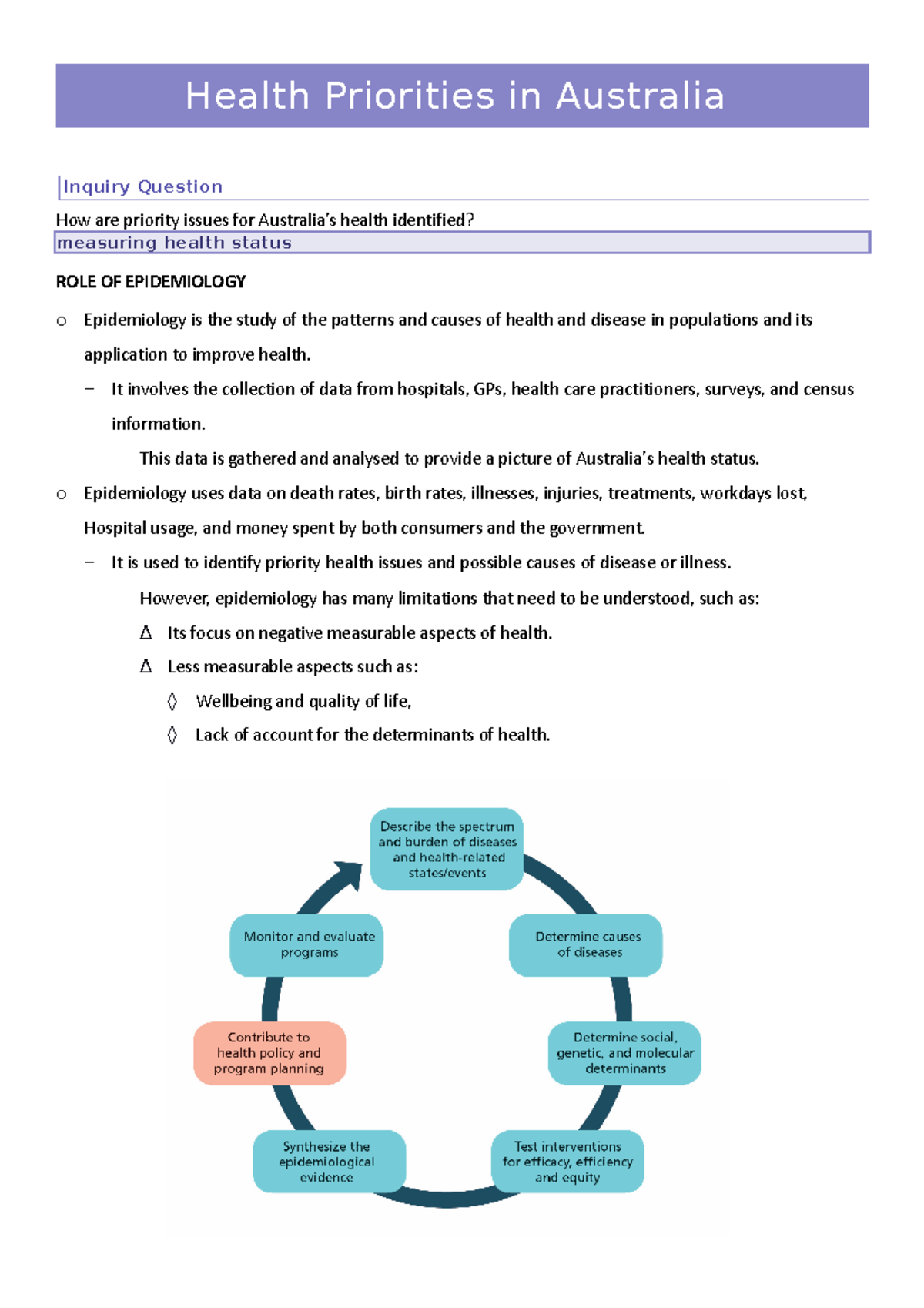 Health Priorities in Australia - Studocu