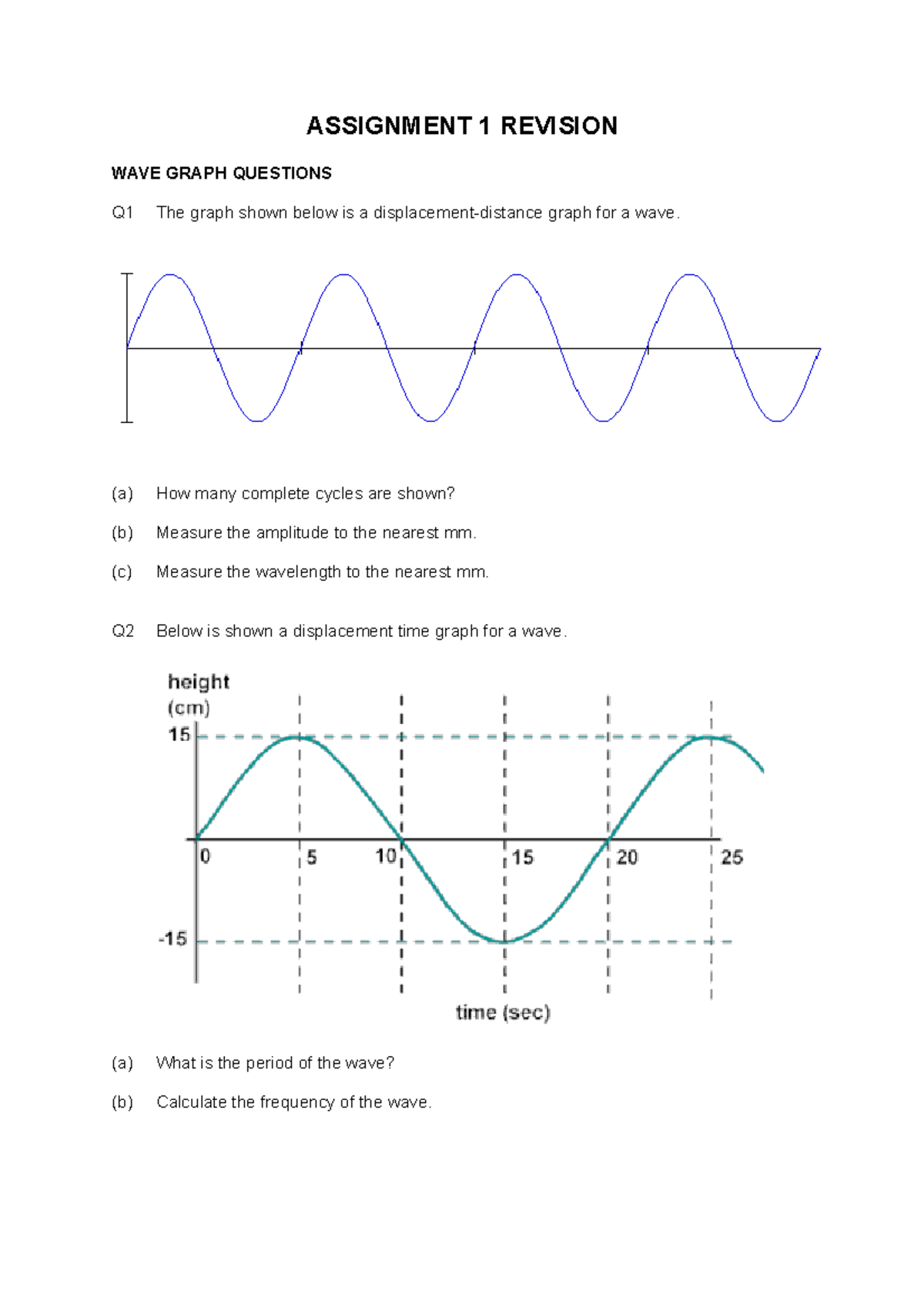 Unit 3 - Assignment 1 Revision Questions - ASSIGNMENT 1 REVISION WAVE ...