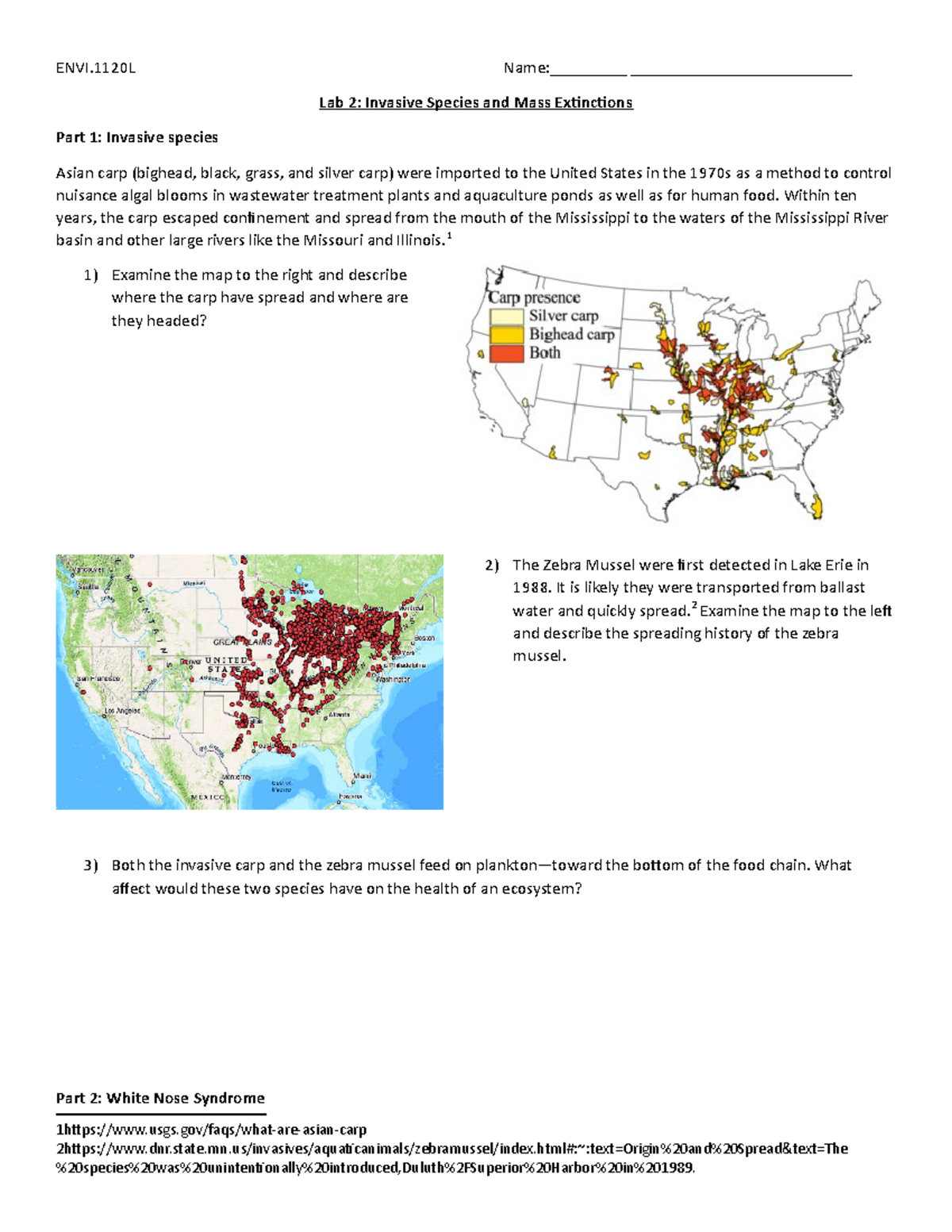 Lab 2 invasive species and mass extinction - ENVI Name