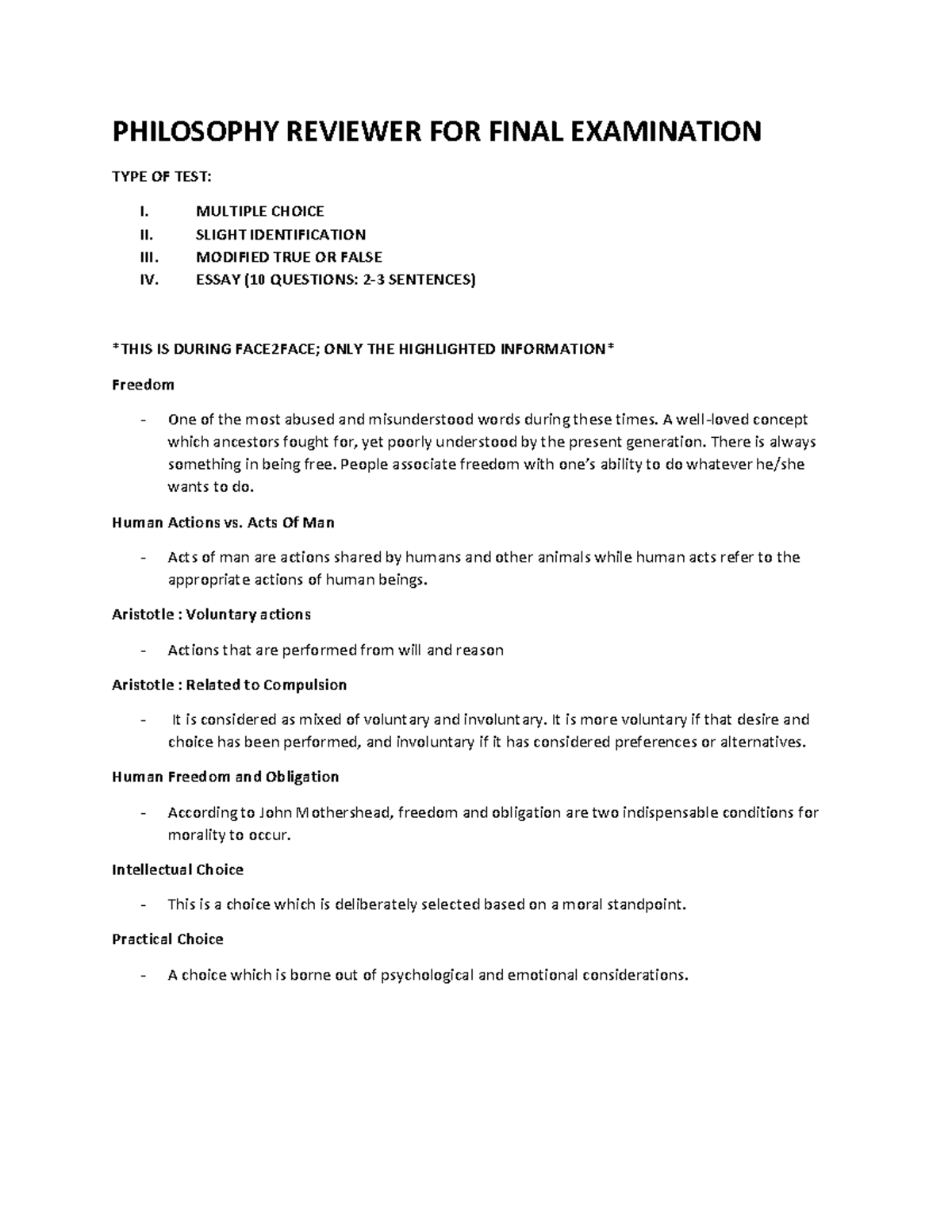 Philosophy- Reviewer - Notes for gr 11 - PHILOSOPHY REVIEWER FOR FINAL ...