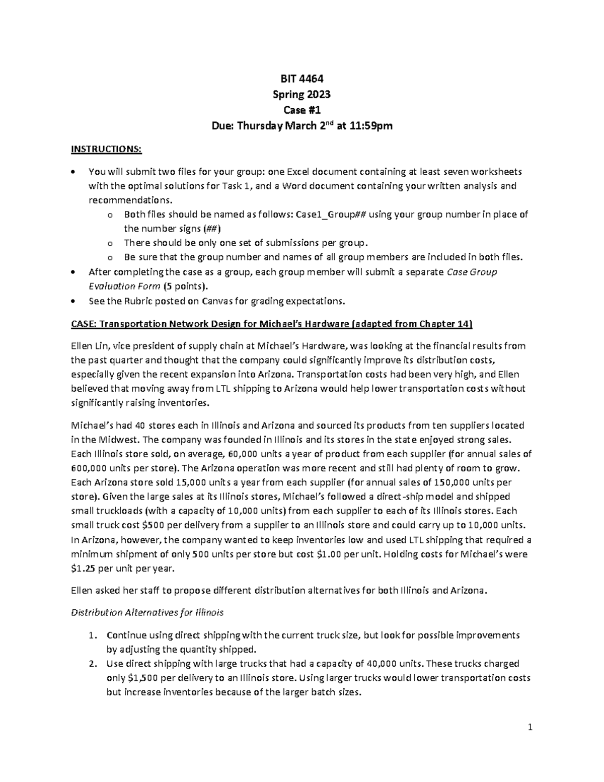 Case 1 - cast study - 1 BIT 4464 Spring 2023 Case Due: Thursday March ...