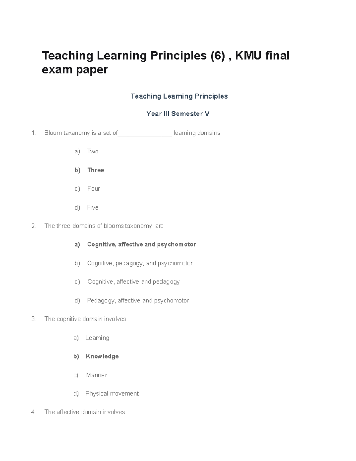 Teaching Learning Principles (6) , KMU final exam paper - The ...
