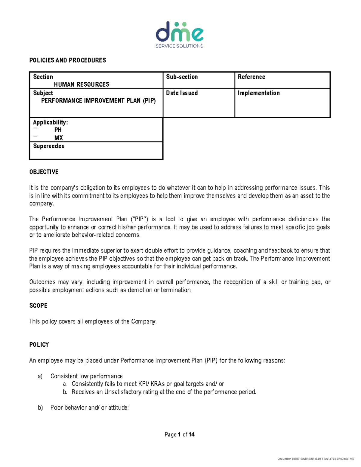 DME Serve PHL PIP Policy ver 1 - Page 1 of 14 POLICIES AND PROCEDURES ...