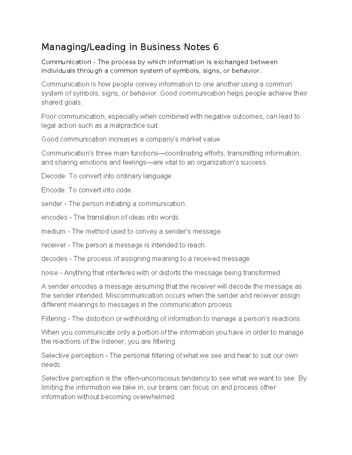Managing Leading in Business Notes 6 - Managing/Leading in Business ...