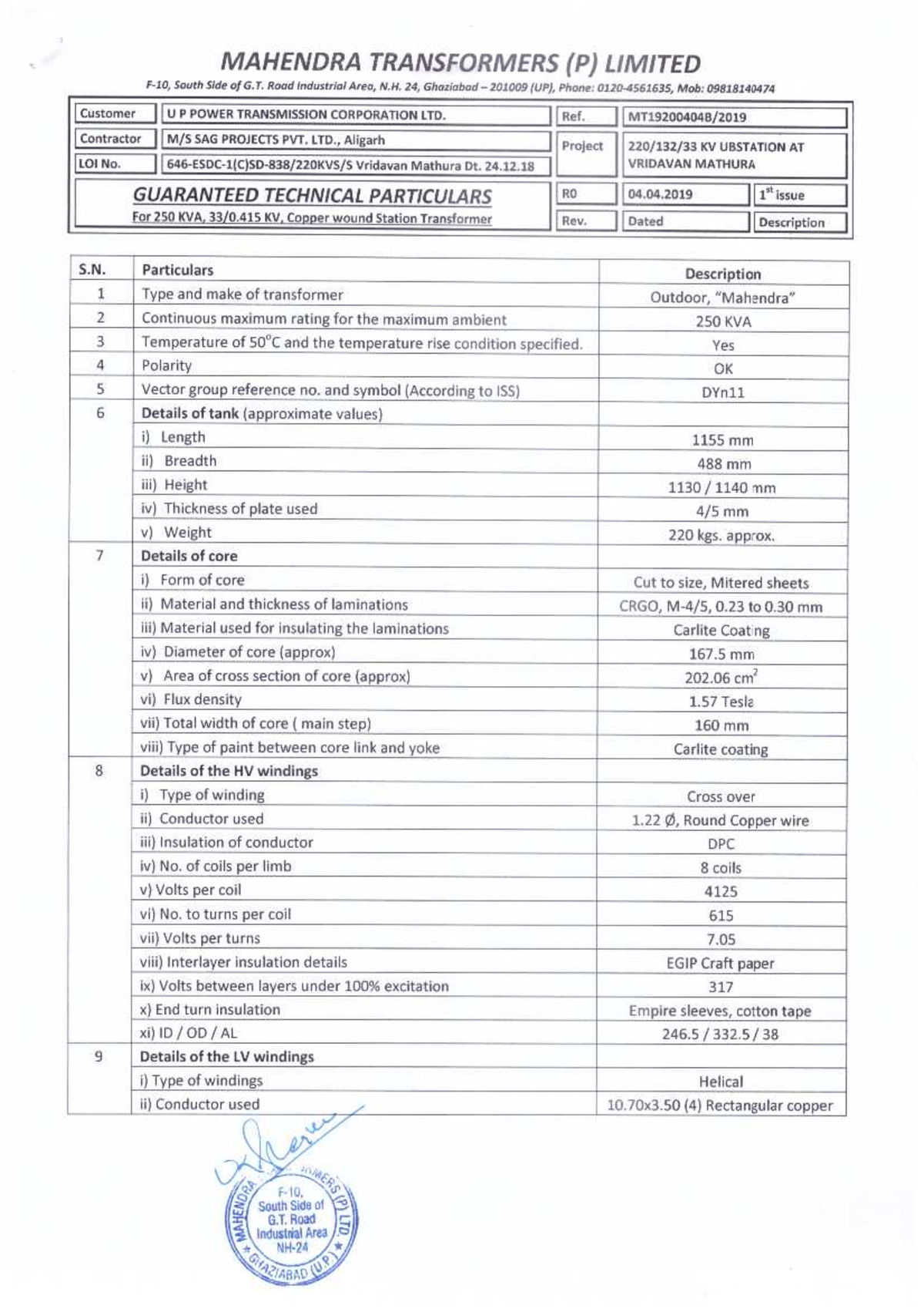 250 KVA GTP & Drawing of 220 KV Substation Virndavan Mathura - B Tech ...