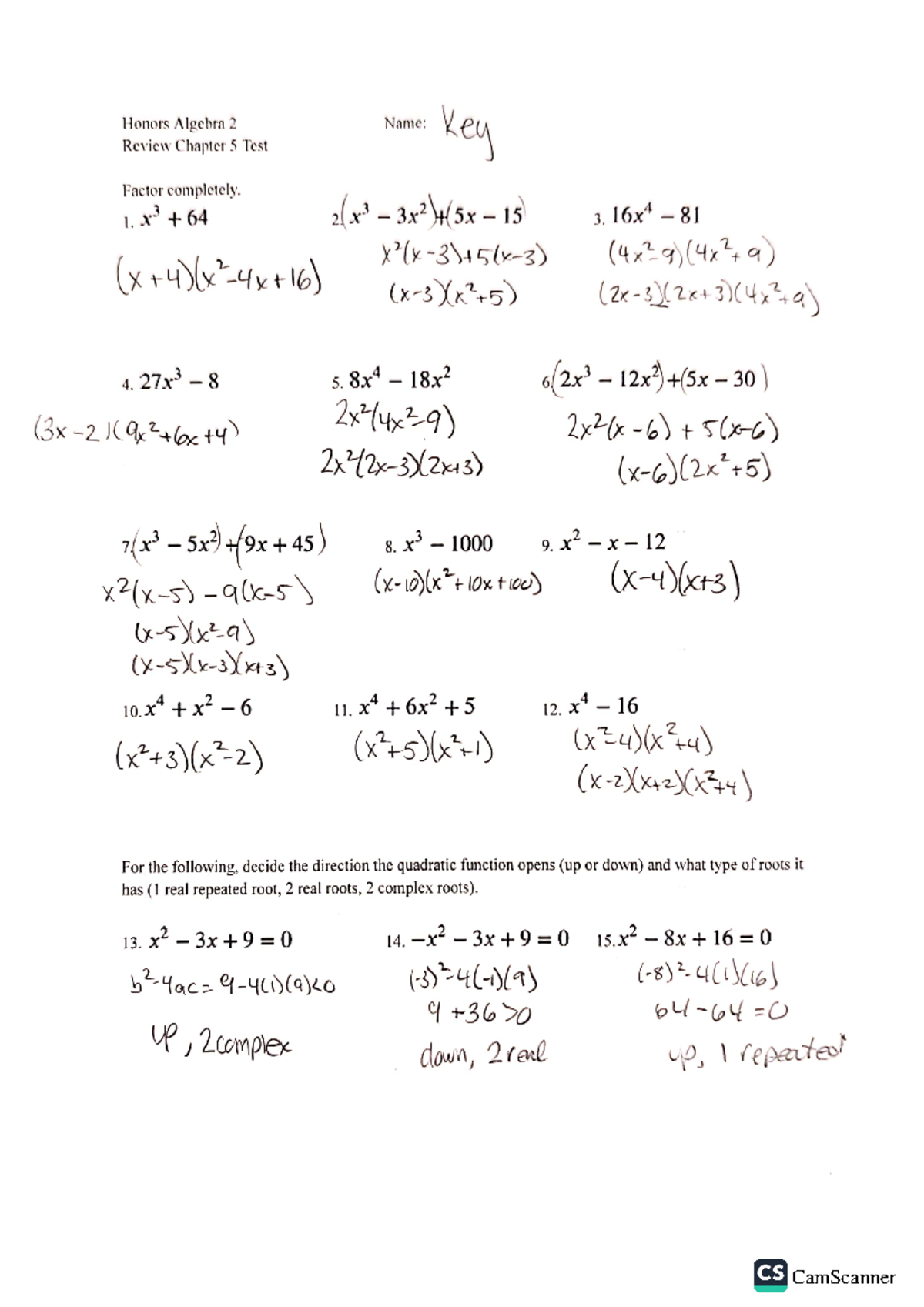 H Alg2 key review ch 5 - Studocu