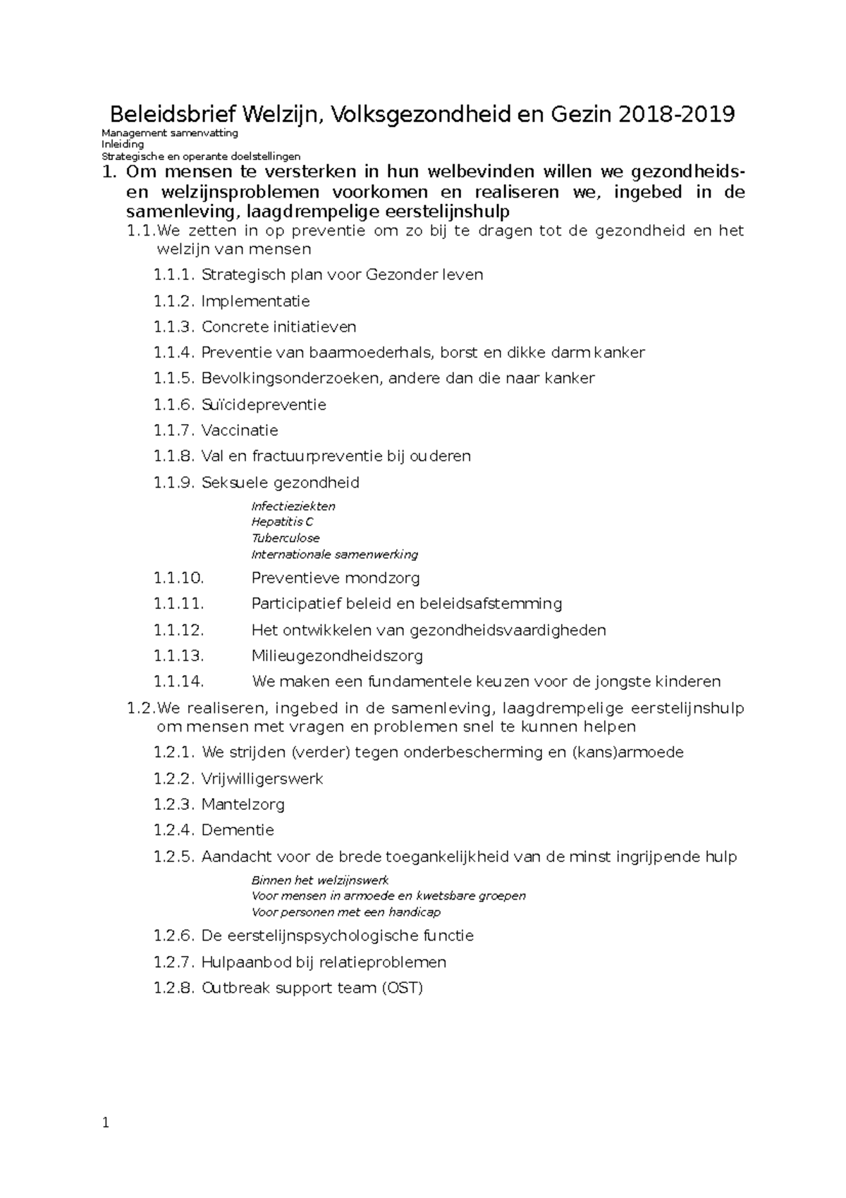 Inhoudstabel Beleidsbrief 2018-2019 - Beleidsbrief Welzijn ...