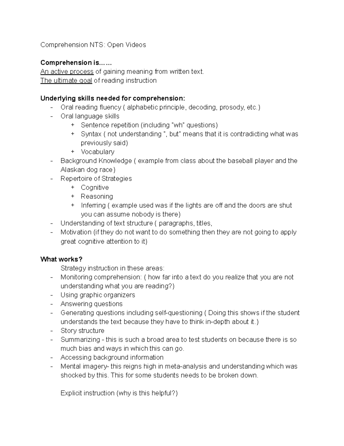 Class notes 4275 for 11 3 - Comprehension NTS: Open Videos ...