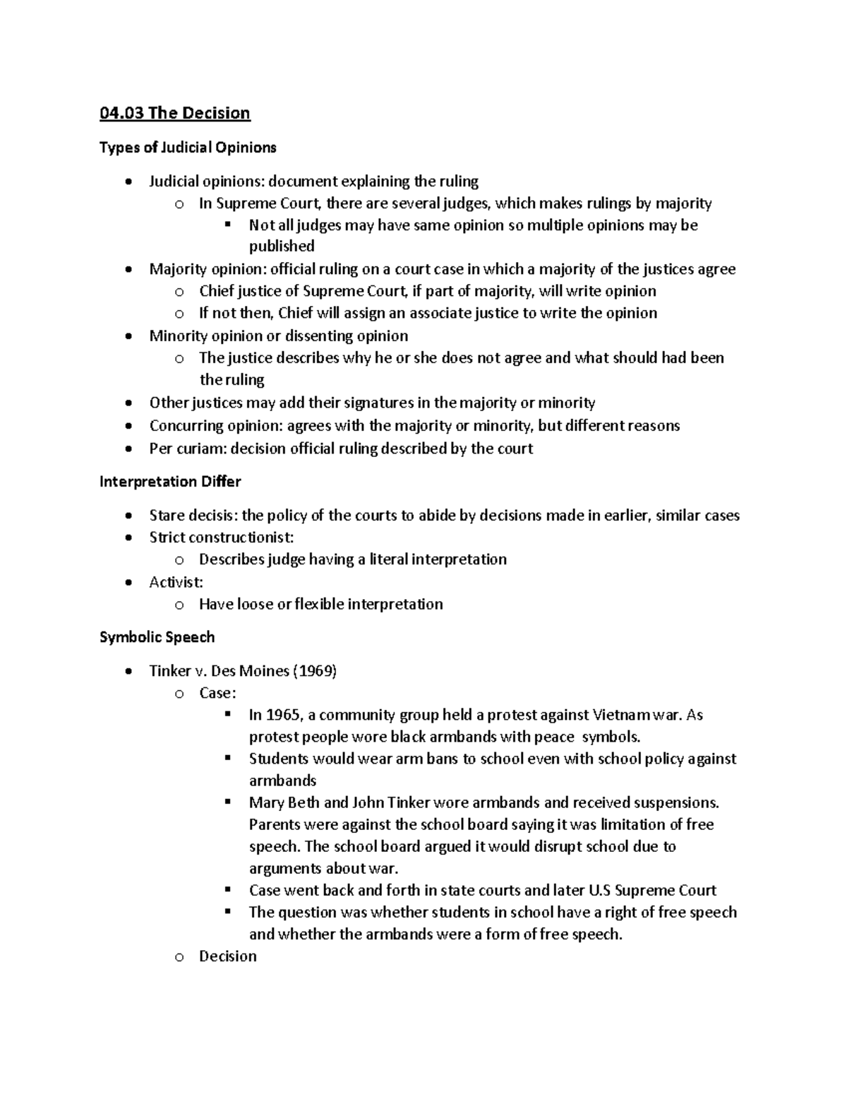 The Decision U.S Gov - Highschool Notes but works for this class - 04 ...