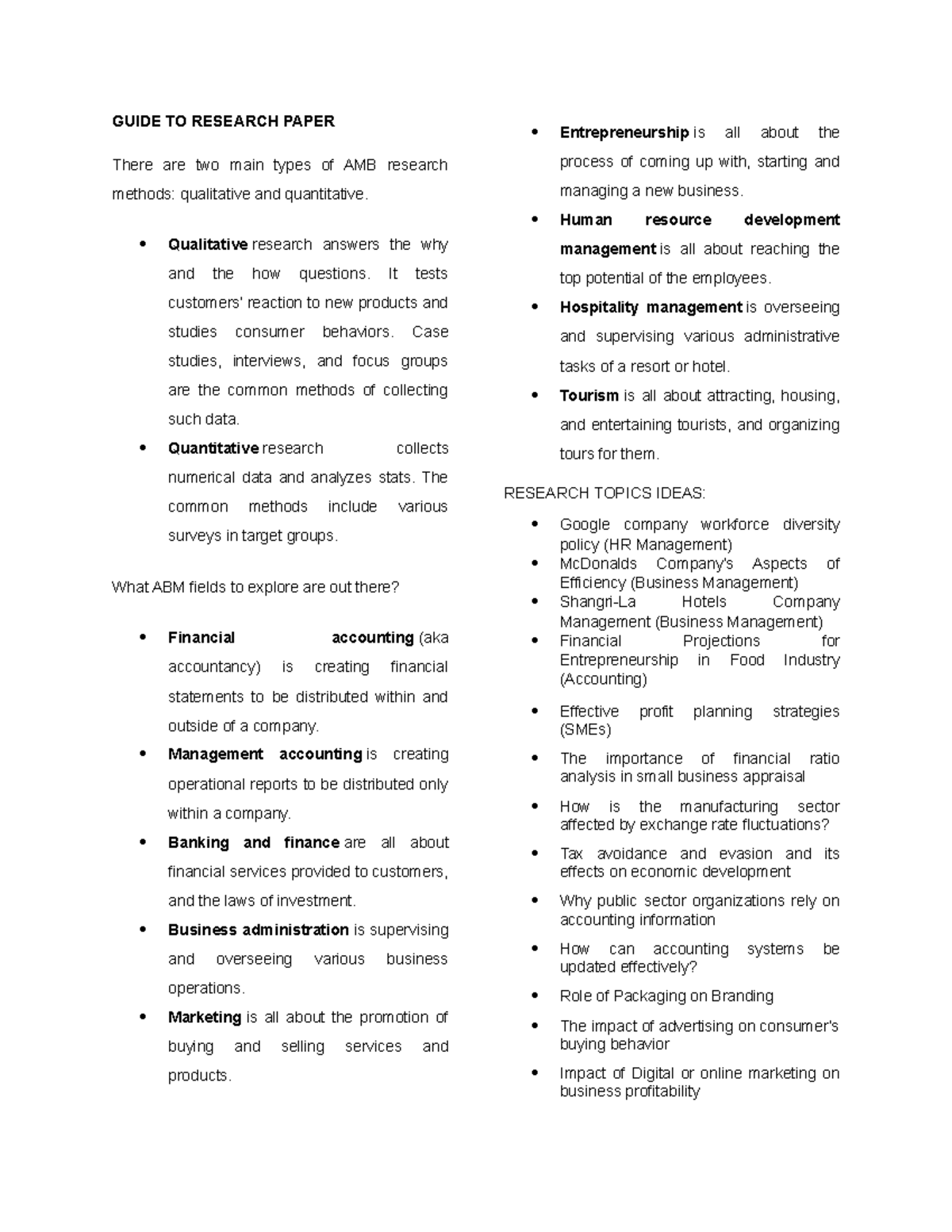 Guide TO Research Paper - GUIDE TO RESEARCH PAPER There are two main ...