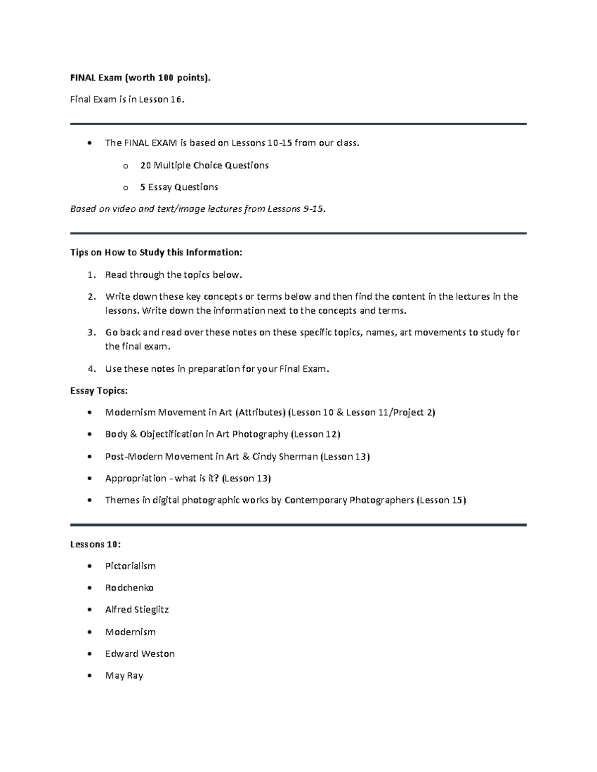 Final Exam Study Guide - FINAL Exam (worth 100 points). Final Exam is ...