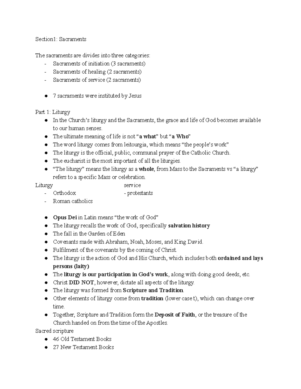 Copy of notes - Section1: Sacraments The sacraments are divides into ...