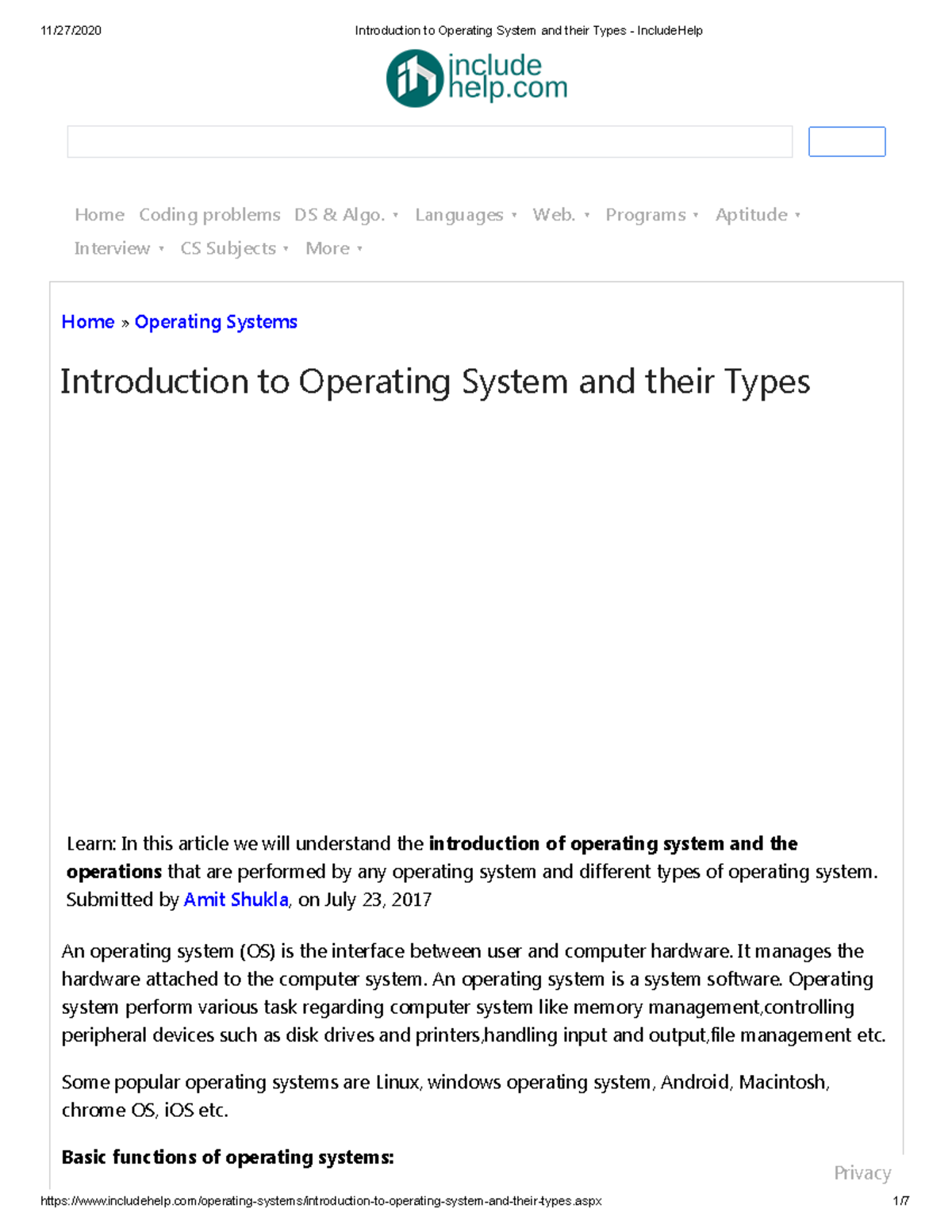 Introduction to Operating System and their Types - Include Help - Home ...