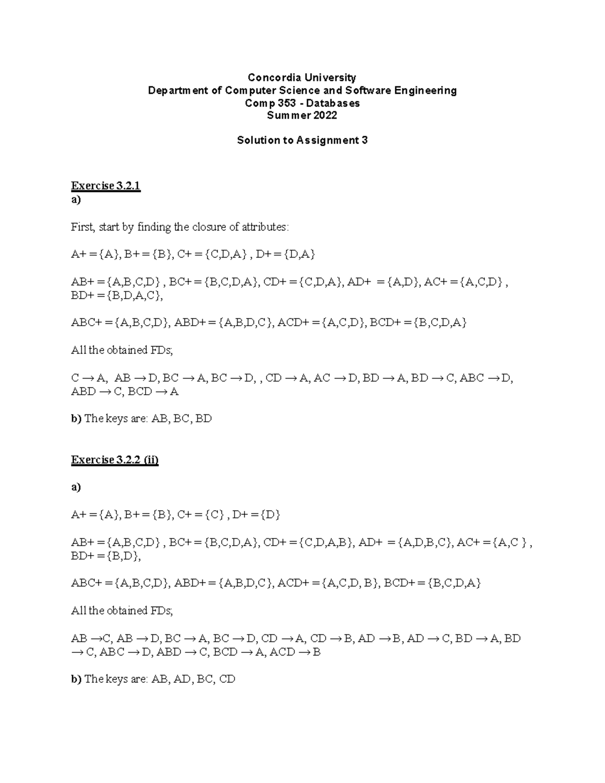 Solution to Assignment 3 - Concordia University Department of Computer Science and Software ...