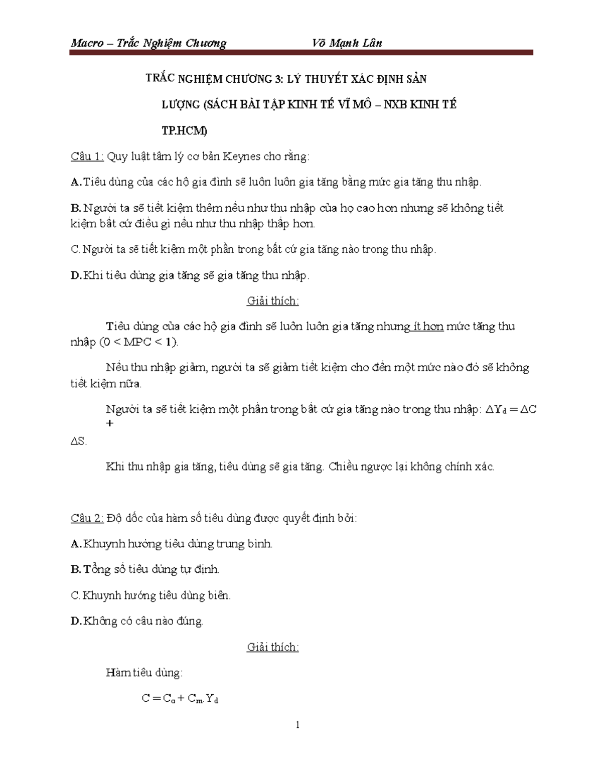 [forum.ueh.edu.vn] macro chuong 3 - trac nghiem (1)-converted - Kinh tế chính trị - Studocu
