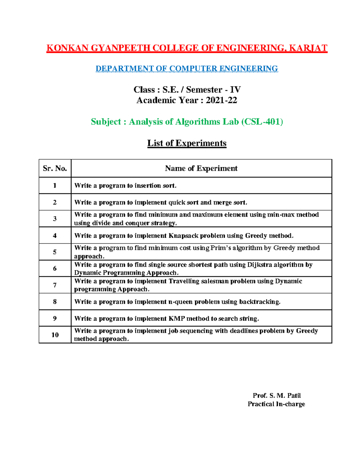 AOA Experiment list - KONKAN GYANPEETH COLLEGE OF ENGINEERING, KARJAT ...