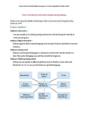 Unit-2-1 - sfgdh - UNIT 2: PYTHON OPERATORS AND CONTROL FLOW STATEMENTS BASIC OPERATORS: o - Studocu