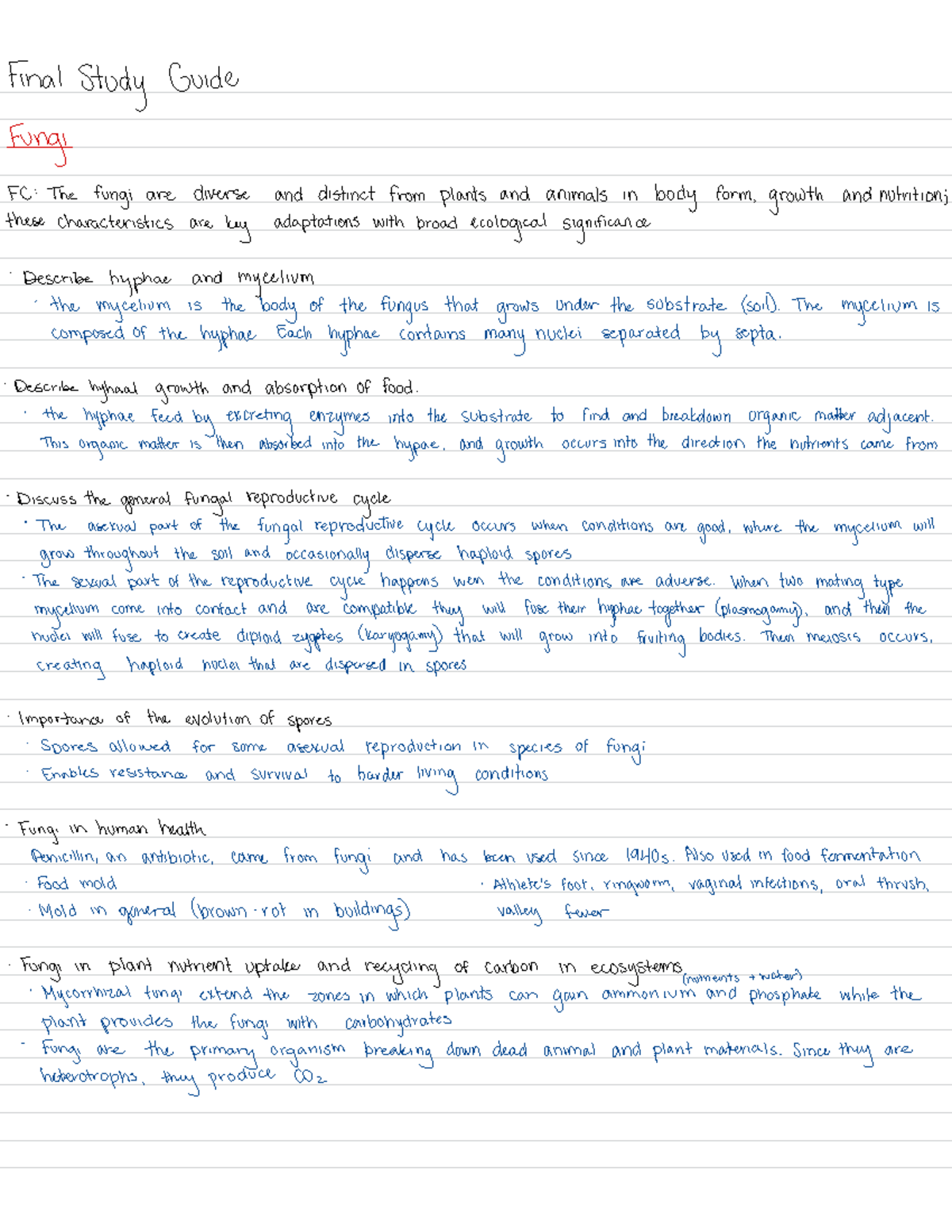 Final Study Guide - final Study Guide fungi FC:The fungiare diverse ...