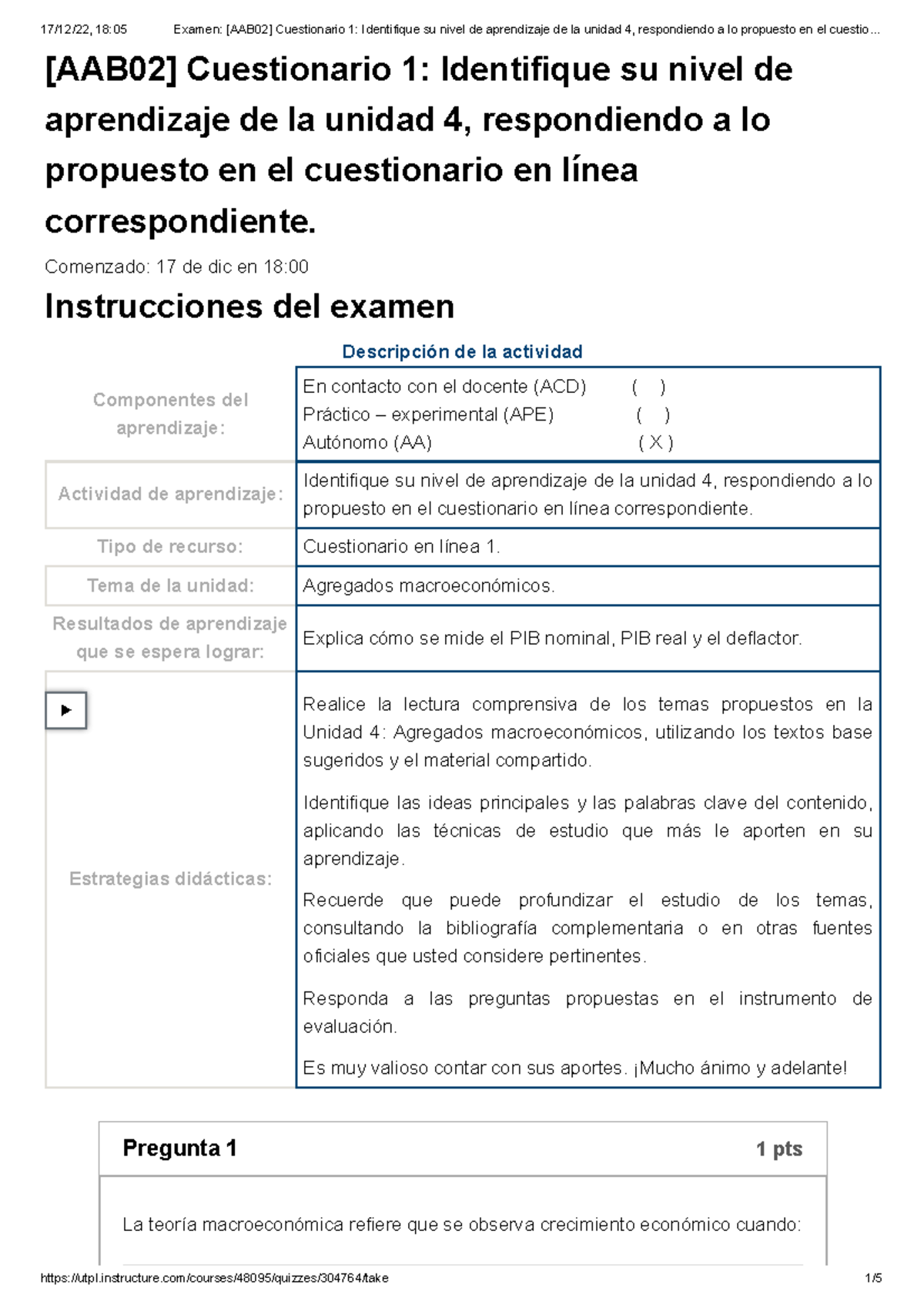 Examen_ [AAB02] Cuestionario 1_ Identifique su nivel de aprendizaje de la unidad 4, respondiendo ...