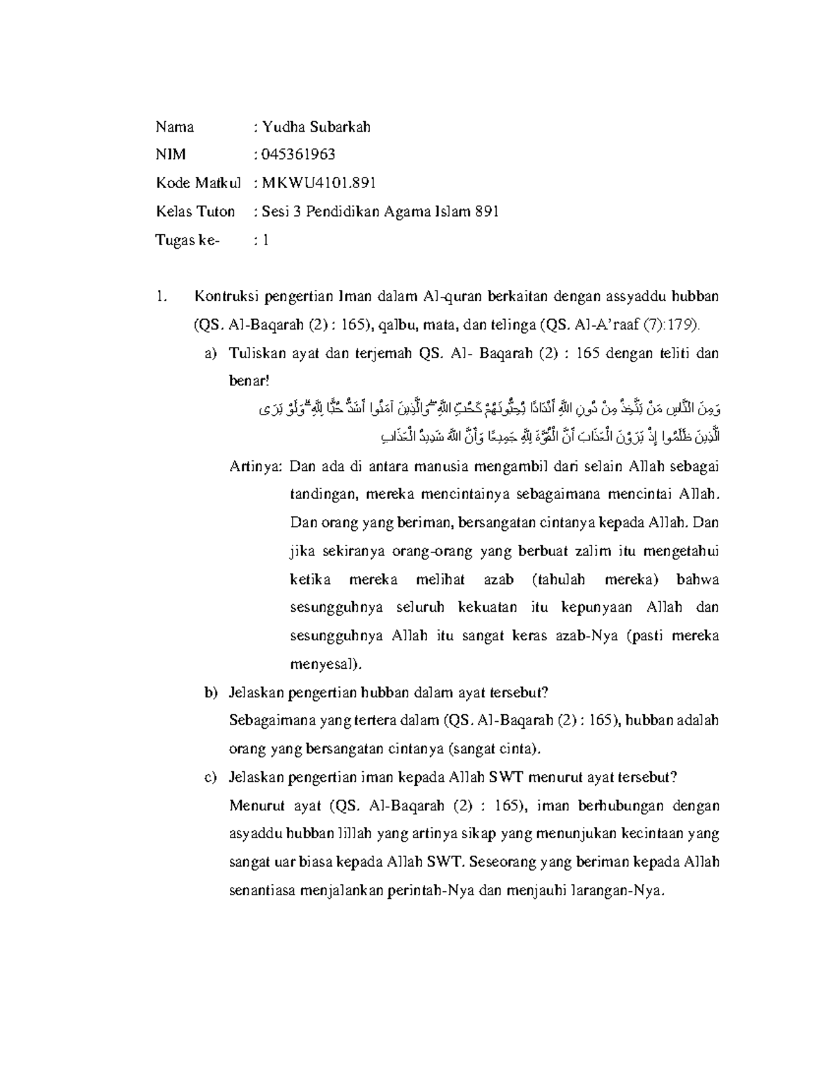 Yudha Subarkah Tugas 1 Pendidikan Agama Islam - Nama : Yudha Subarkah ...