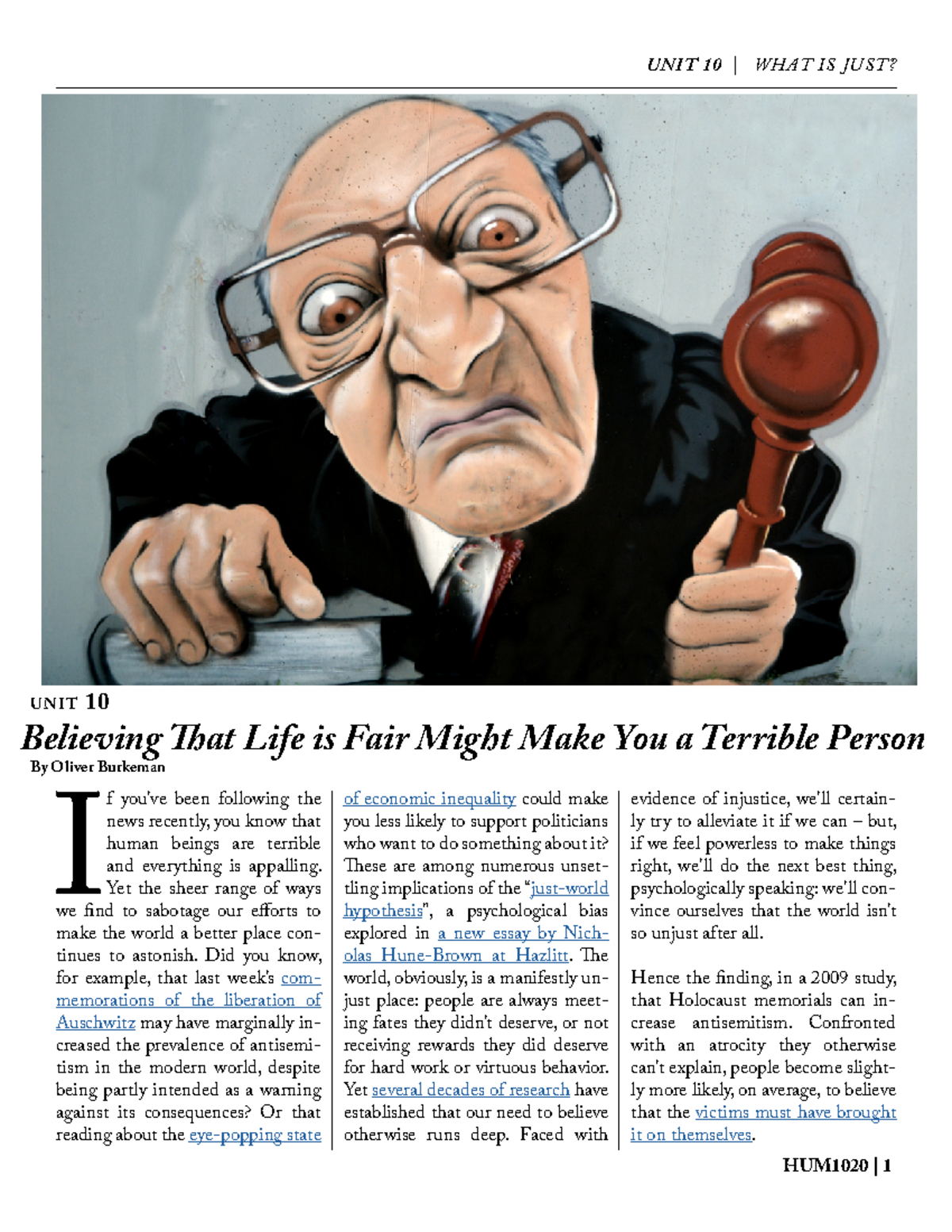 Unit 10 reading - Believing that life is fair might make you a terrible ...