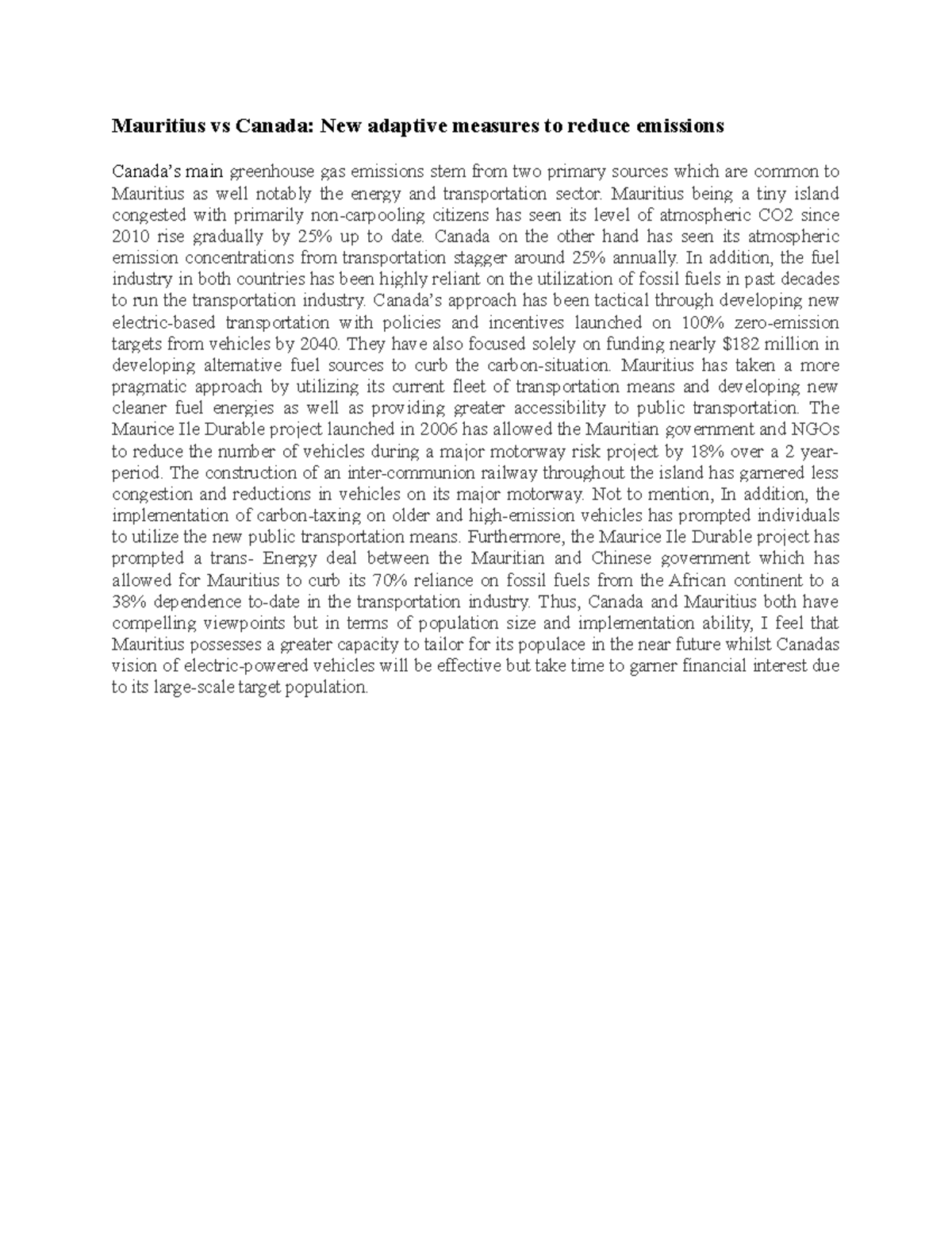 GEO 702 -Week 7 Discussion - Mauritius vs Canada: New adaptive measures ...