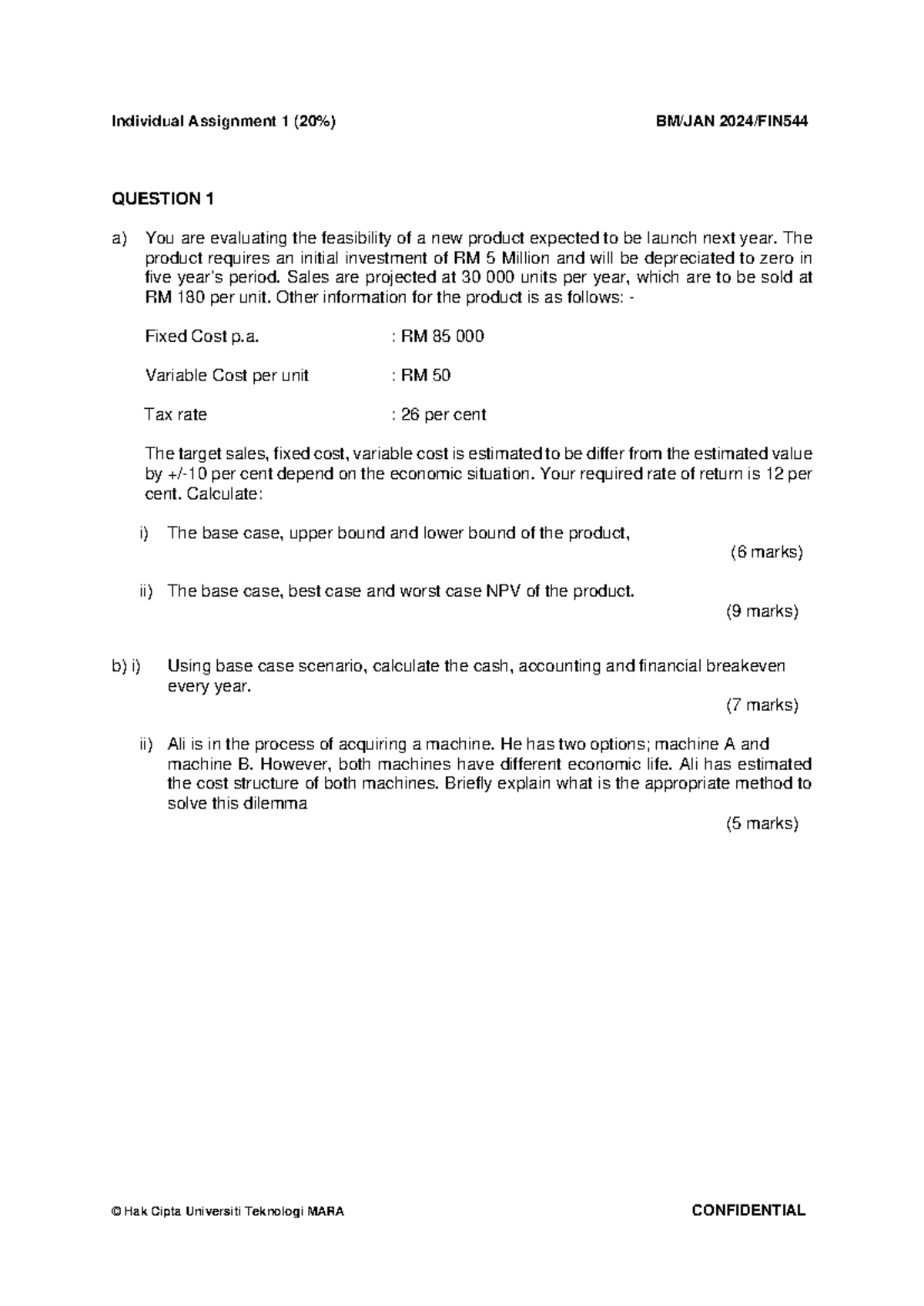 Individual Assignment (20%) FIN544 Jan 2024 - Individual Assignment 1 (20%) BM/JAN 202 4 /FIN ...