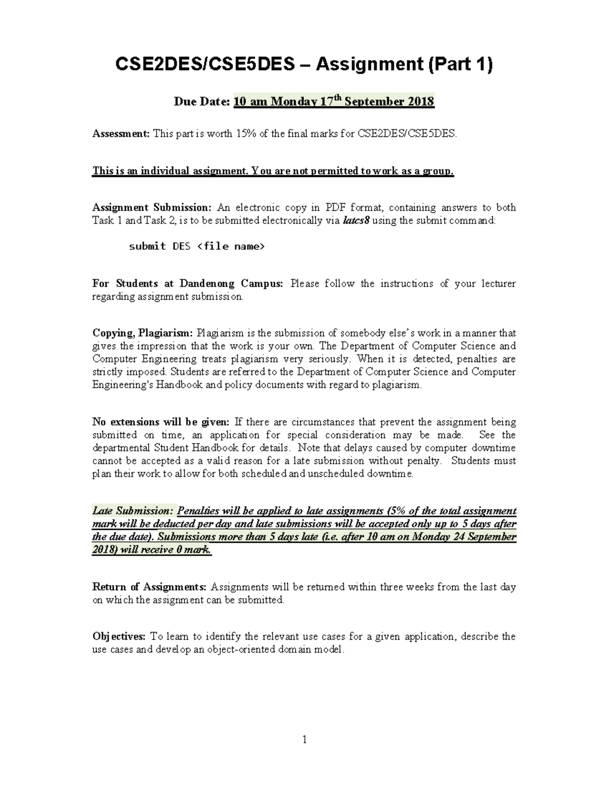 CSE2DES-CSE5DES – Assignment (Part 1) 2017 - CSE2DES/CSE5DES – Assignment (Part 1) Due Date: 10 ...