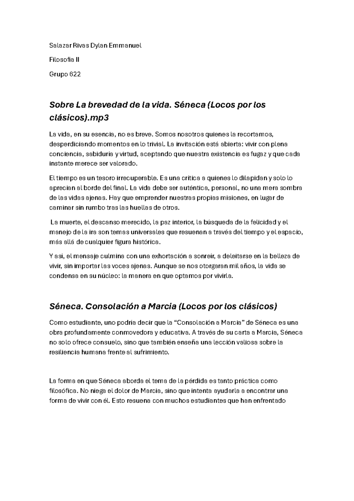 Tarea filosofía - Resumen de seneca - Salazar Rivas Dylan Emmanuel ...