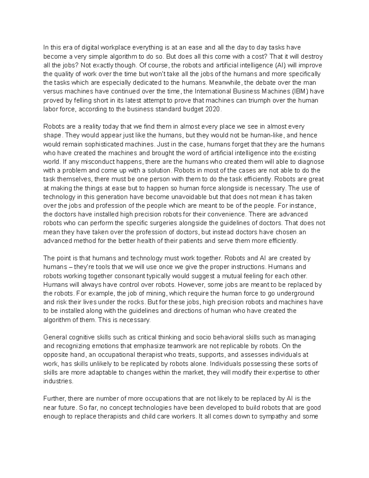 Are Robots Taking Over All Jobs Essay - In this era of digital ...