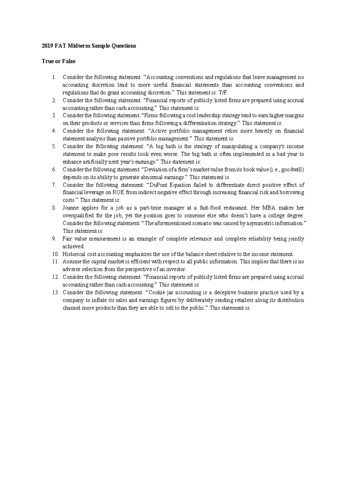 Sample/practice exam, questions and answers - Warning: TT: undefined function: 32 2019 FAT Mid ...