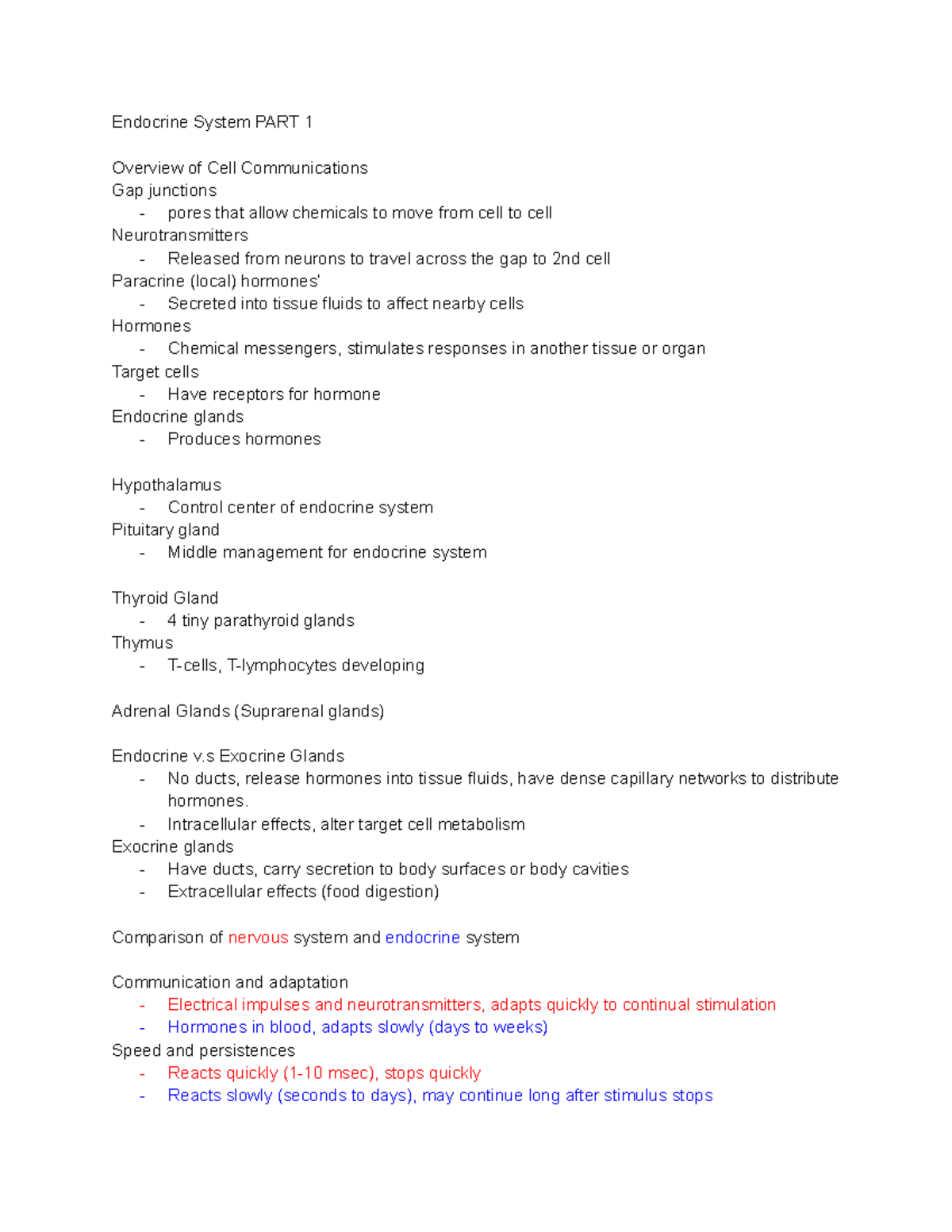 Endocrine System PART 1 reviewer - Endocrine System PART 1 Overview of ...