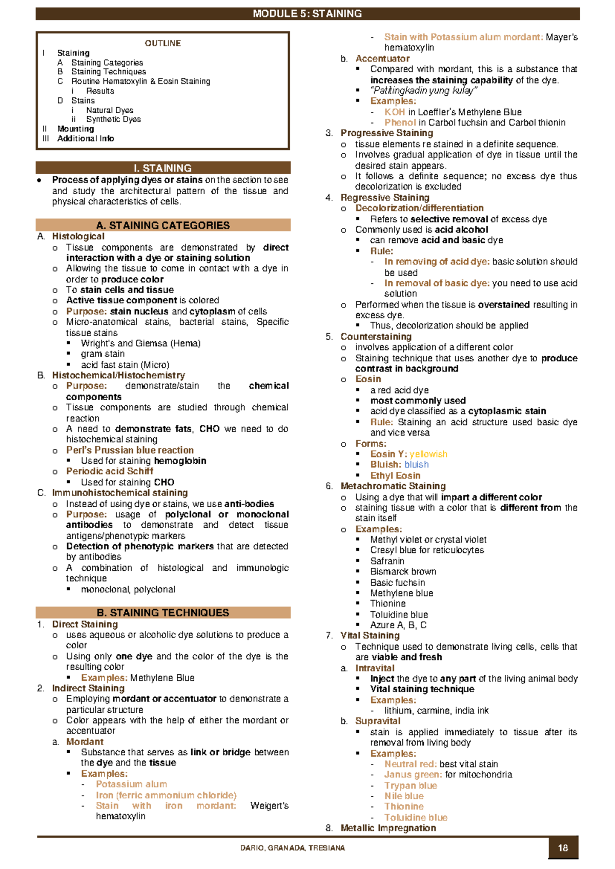 histopathology lab - OUTLINE I Staining A Staining Categories B ...