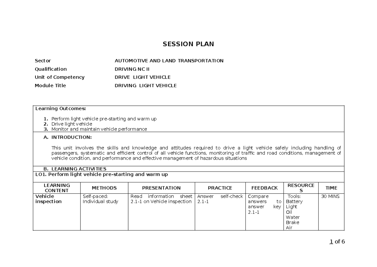 06 Session PLAN Grangos OK - SESSION PLAN Sector AUTOMOTIVE AND LAND ...