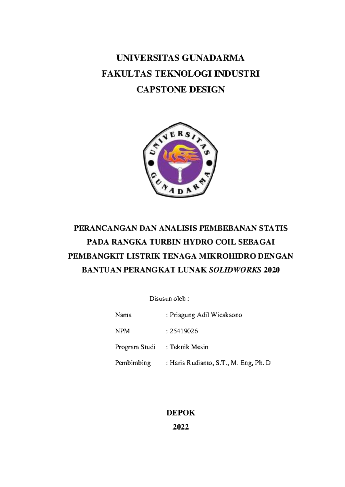 Rangka Turbin Hydro COIL - UNIVERSITAS GUNADARMA FAKULTAS TEKNOLOGI ...