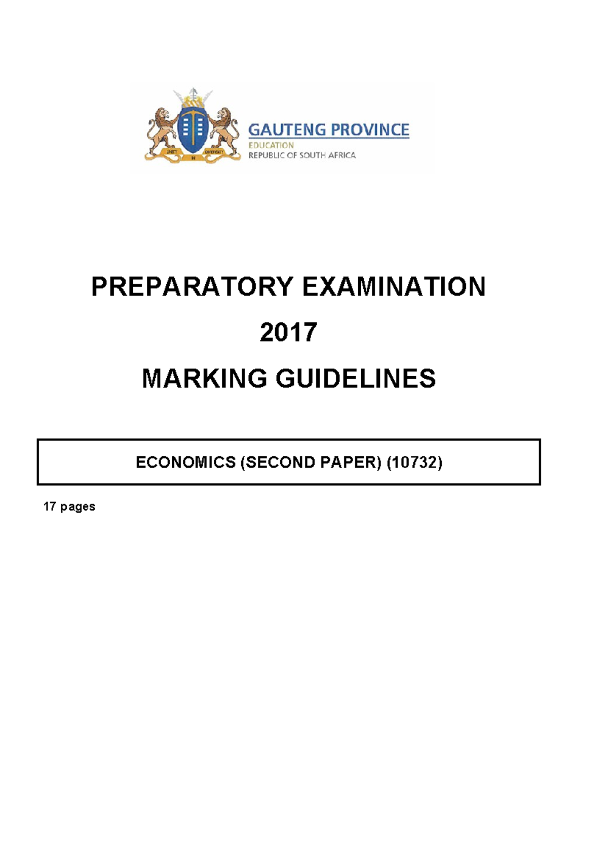 10732 Economics P2 Eng MEMO - PREPARATORY EXAMINATION 2017 MARKING ...