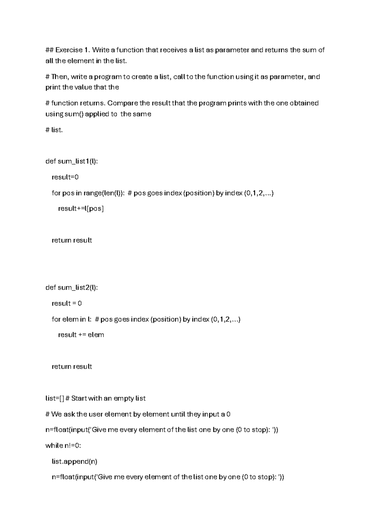 Documento Ejercicios De Listas Exercise 1 Write A Function That