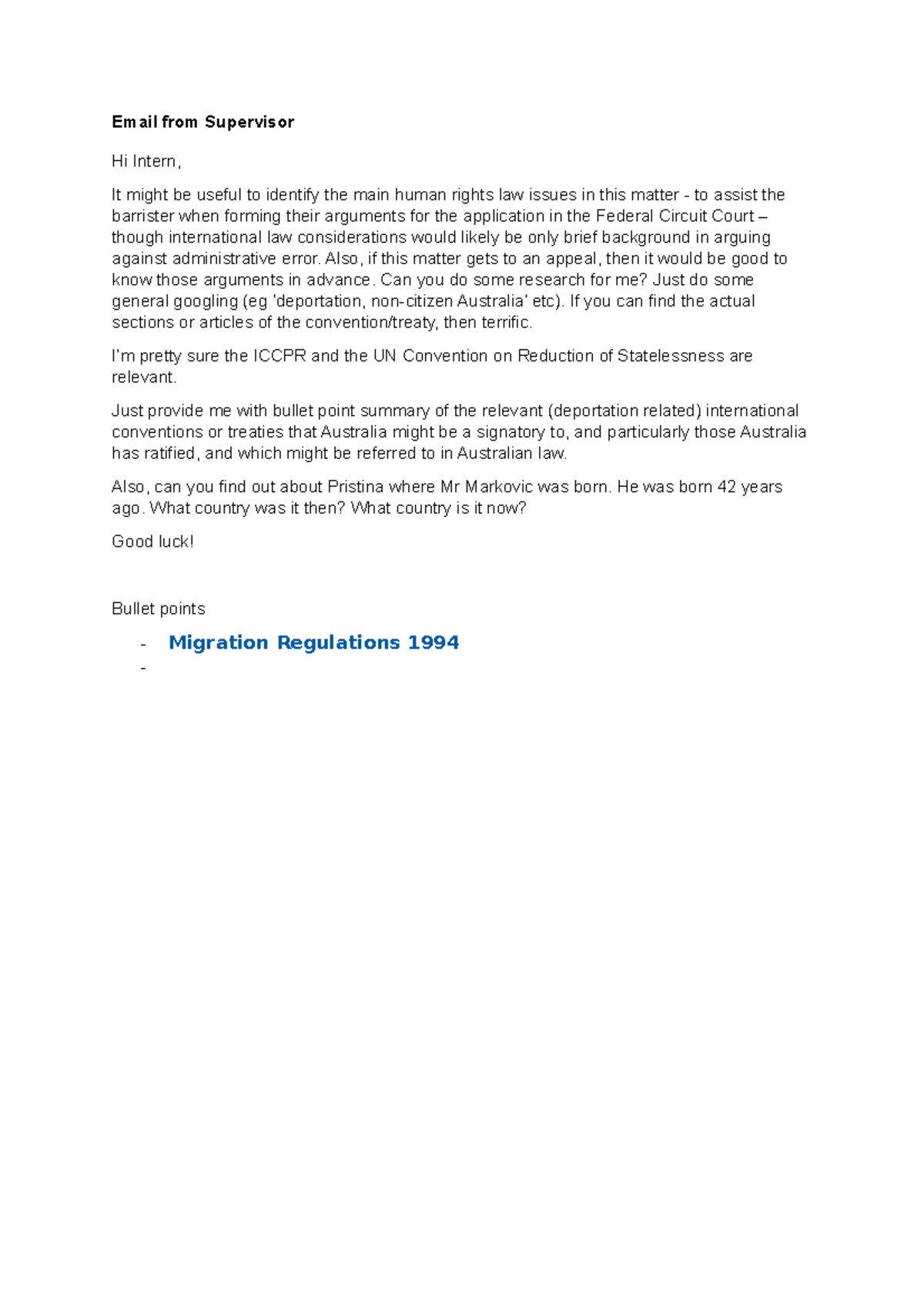 Module 3 - Task 3 - Email from Supervisor - Email from Supervisor Hi ...