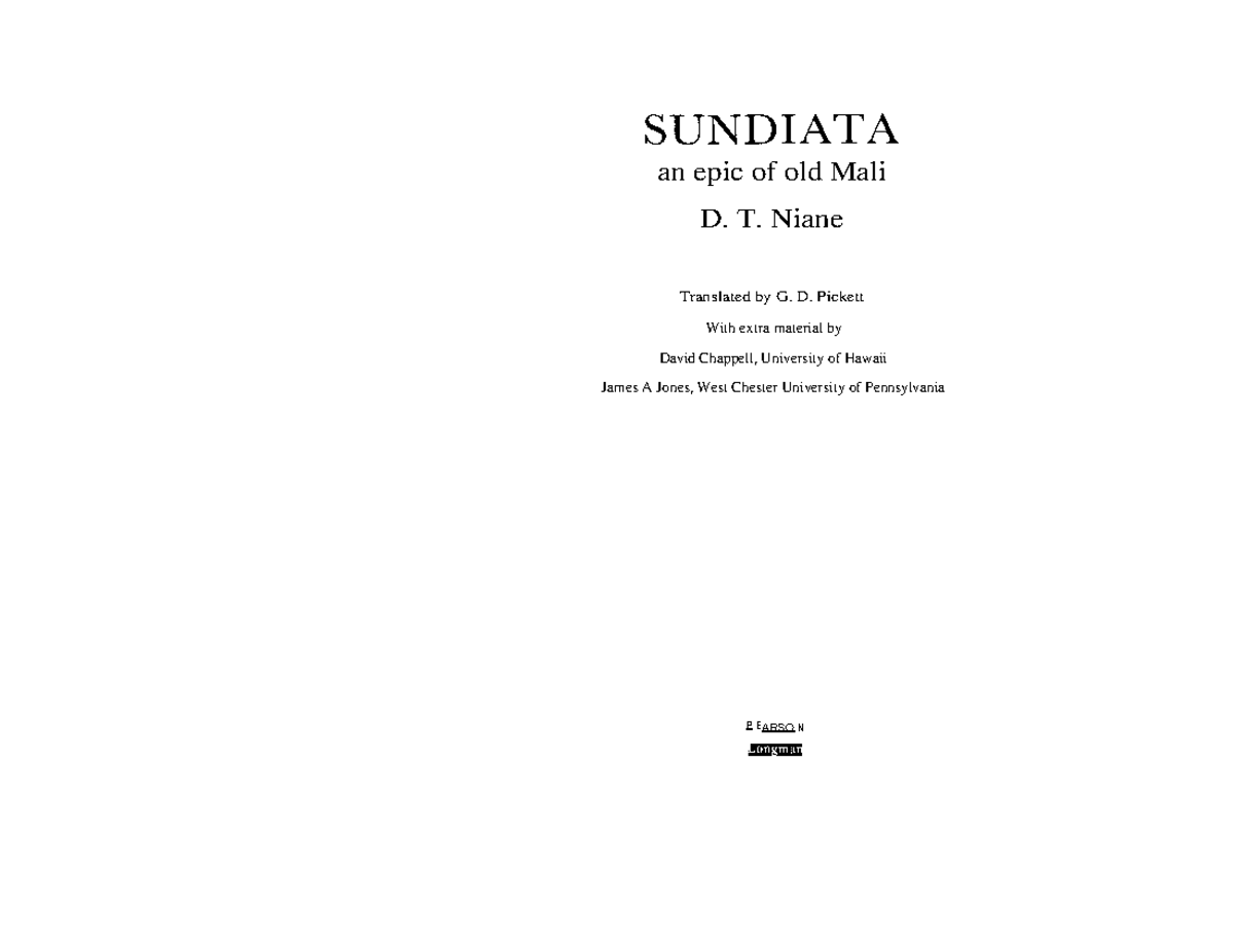 Sundiata - This is the text we had to answer questions about! - SUNDIATA an epic of old Mali D ...