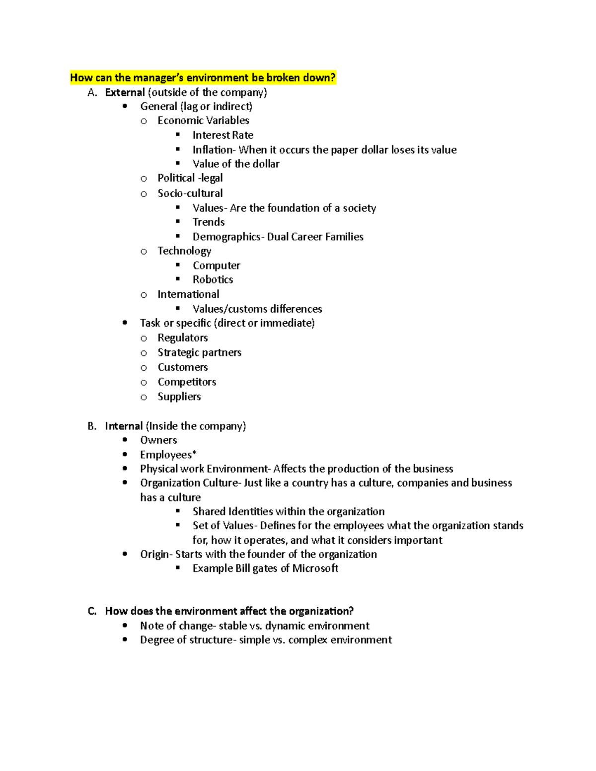 MGT 371- Chapter 3 Notes - How can the manager’s environment be broken ...