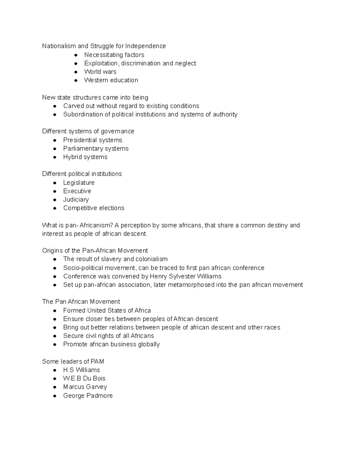 African Studies Practice Notes 6 - Nationalism and Struggle for ...