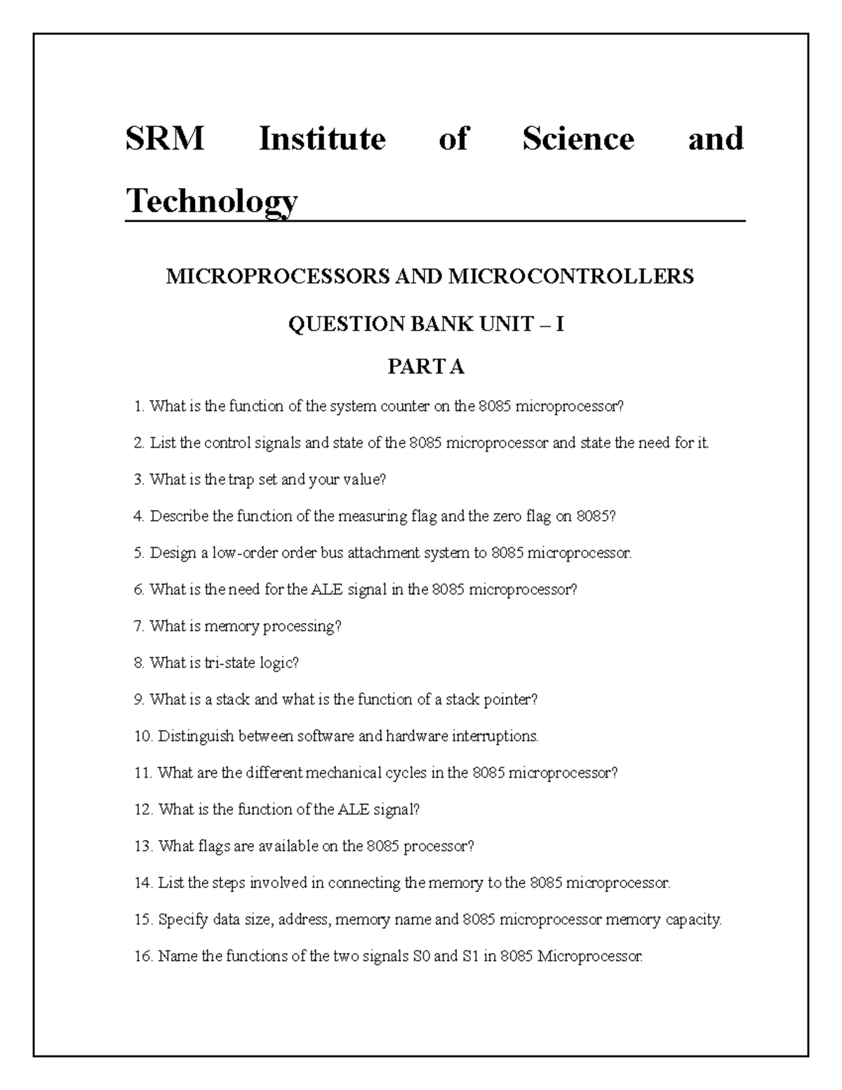 - Microprocessors AND Microcontrollers QB - SRM Institute of Science ...