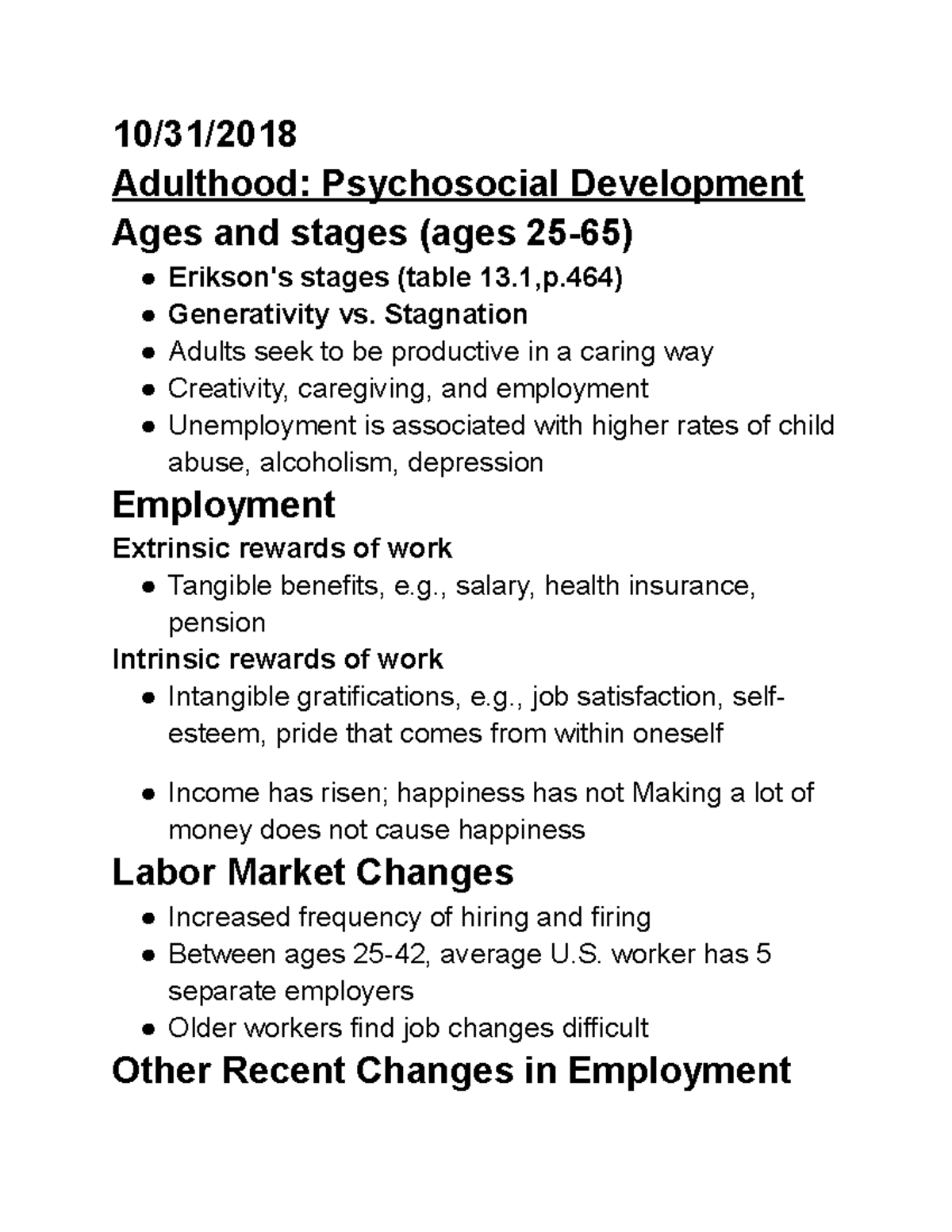 Human Development: Adulthood - 10/31/ Adulthood: Psychosocial ...