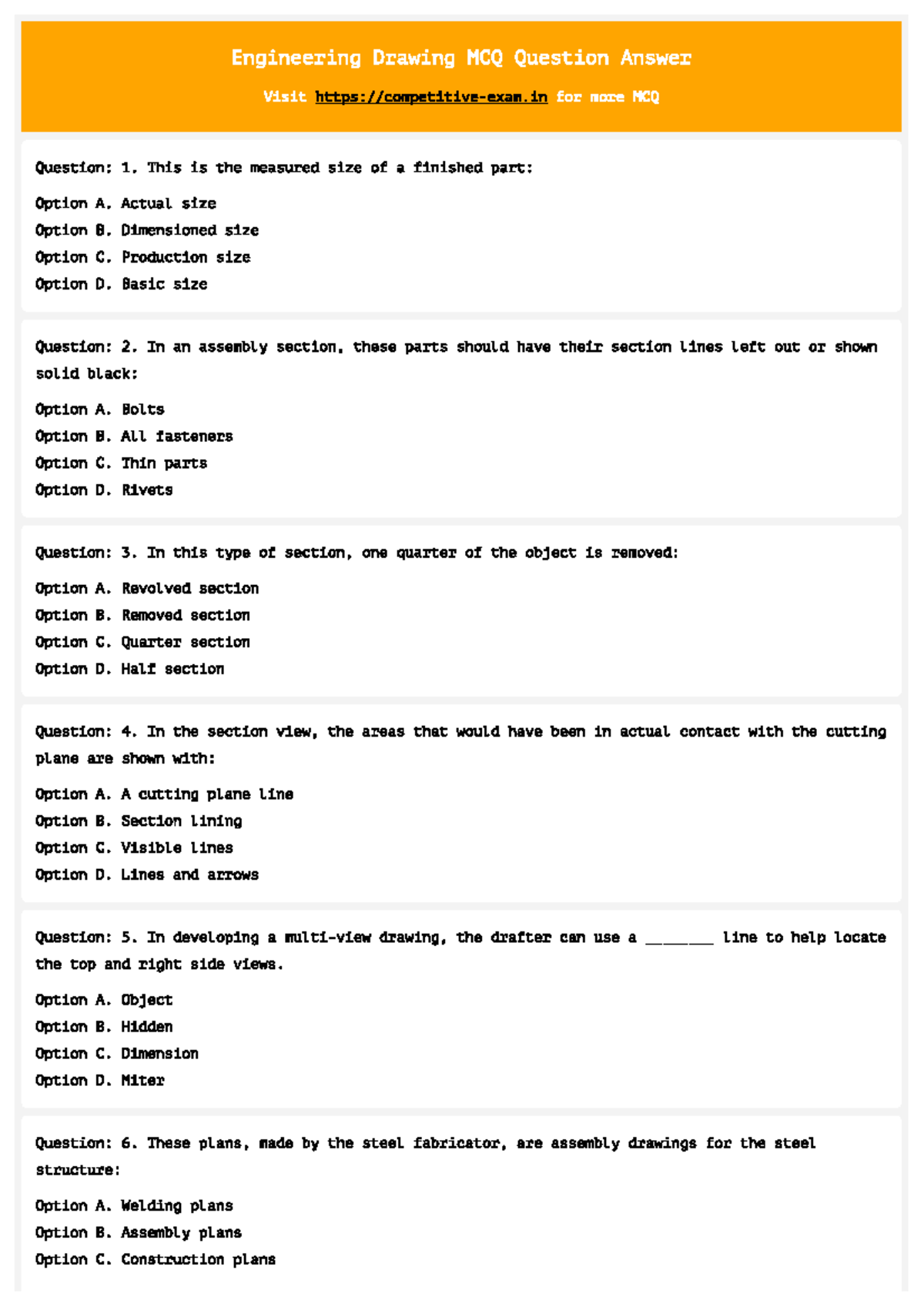 Engineering Drawing - 30 free MCQ - Engineering Drawing MCQ Question ...