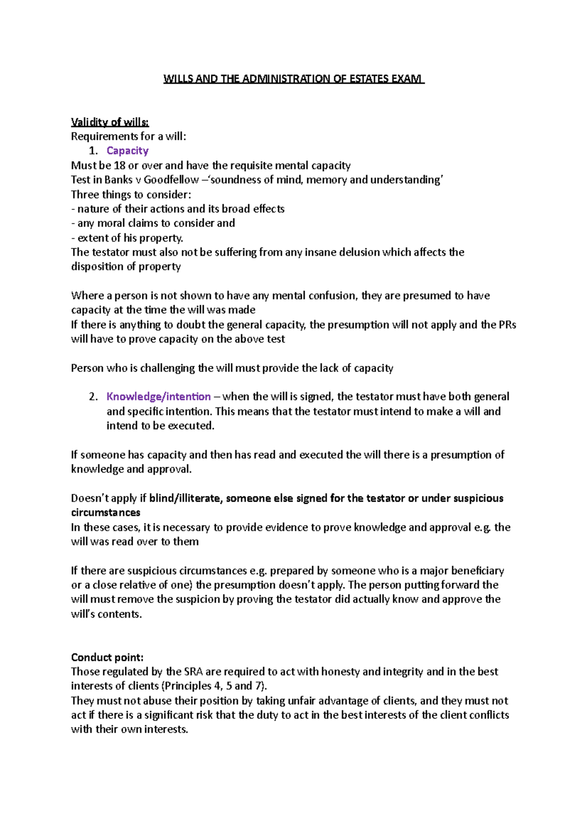 Wills AND THE Administration OF Estates EXAM - Studocu